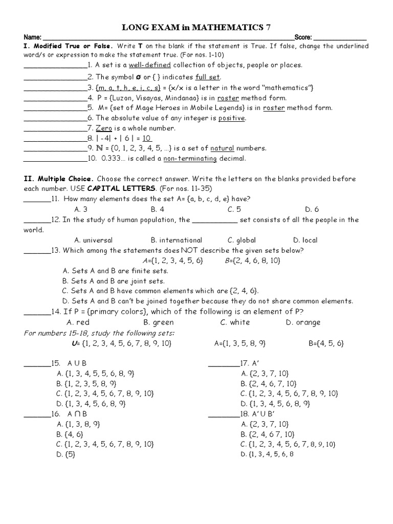 Long Exam G7 1ST Quarter | PDF | Integer | Mathematics