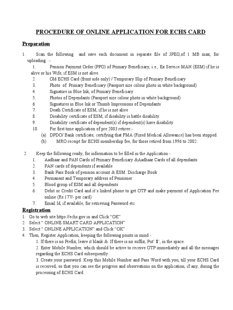 Procedure of Online Application For Echs Card (By Your Self) | PDF ...