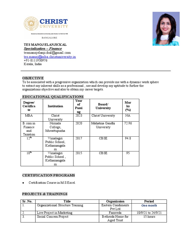 Tes Resume - TES MANOJ ELANJICKAL 2127448 | PDF | Communication