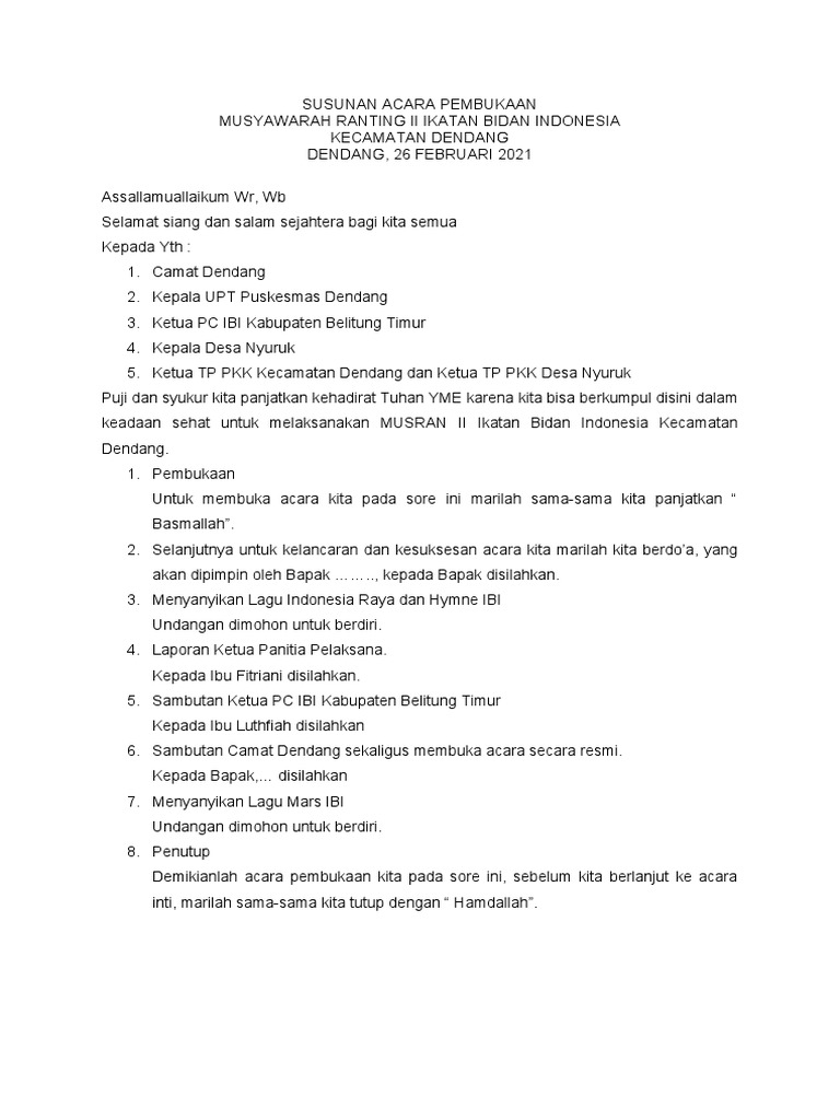 Susunan Acara Dan Laporan Ketua Panitia | PDF