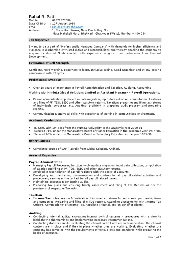 Payroll Sample CV | PDF | Audit | Taxes