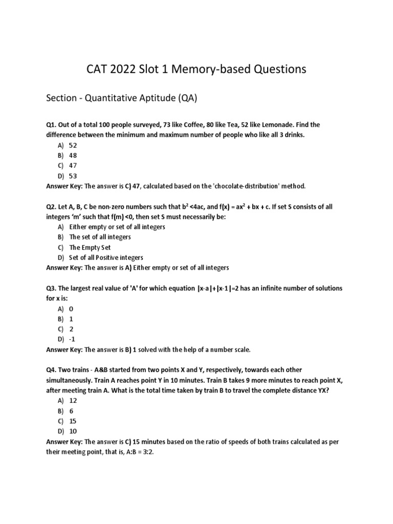 CAT 2022 Quantitative Questions | PDF | Teaching Methods & Materials