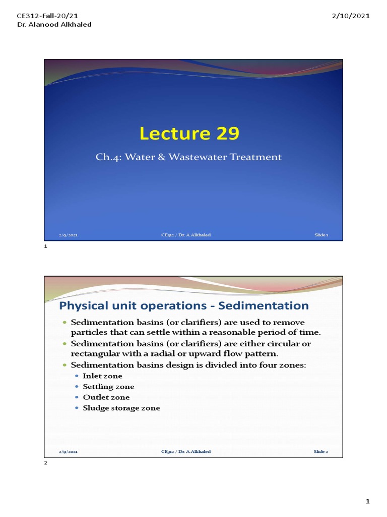 CE312 Lecture293031 Fall 20-21 | PDF | Sewage Treatment | Transparent Materials