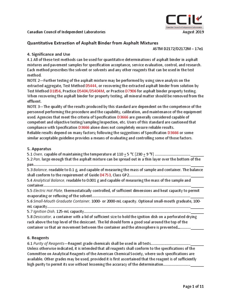 ASTM D2172 D2172M 17e1 Aug 2019 | PDF | Filtration | Asphalt