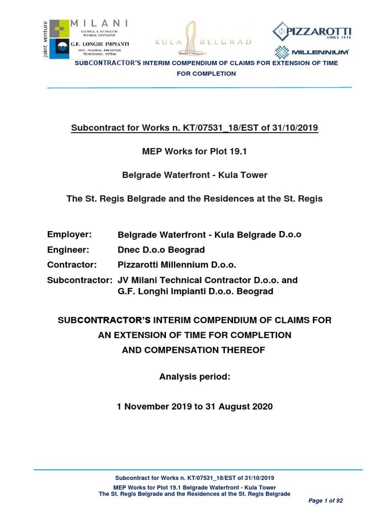 454a JV MILO Serbia EOT Claim@31 August 2020 - Final | PDF ...