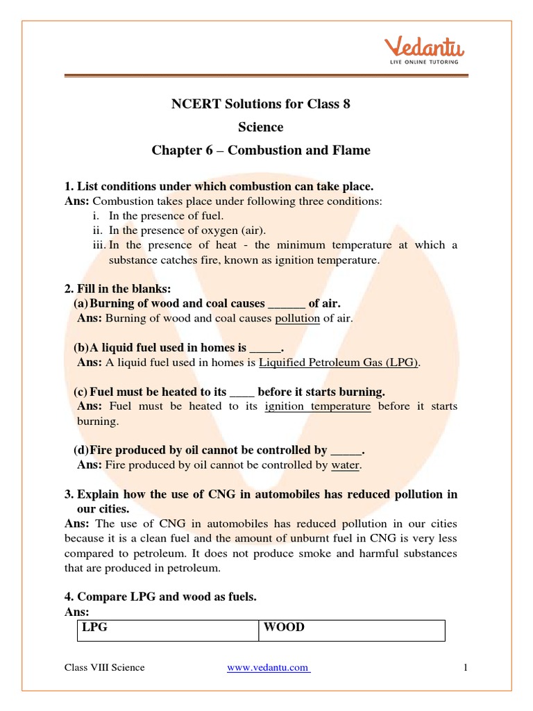 Class 8 - Science - Combustion and Flame | PDF | Combustion | Fires