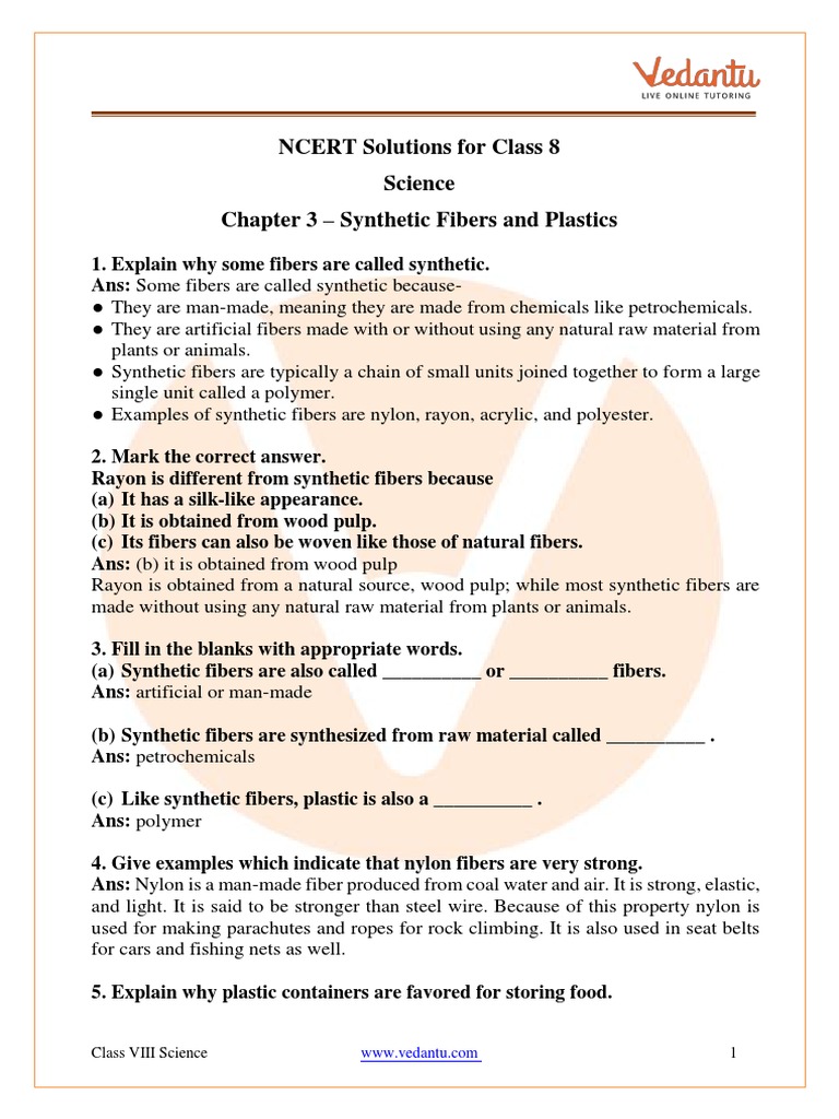 Class 8 - Science - Synthetic Fibres and Plastics | PDF | Fibers ...