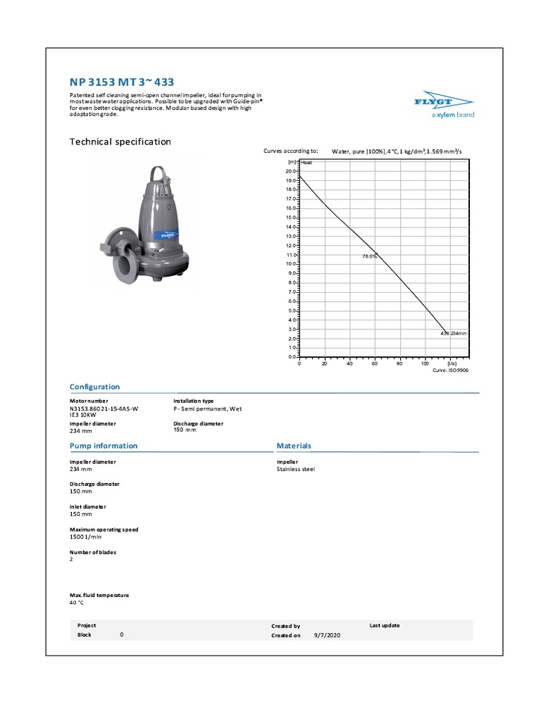 Sewage Pump Performance Curve | PDF | Electric Motor | Pump