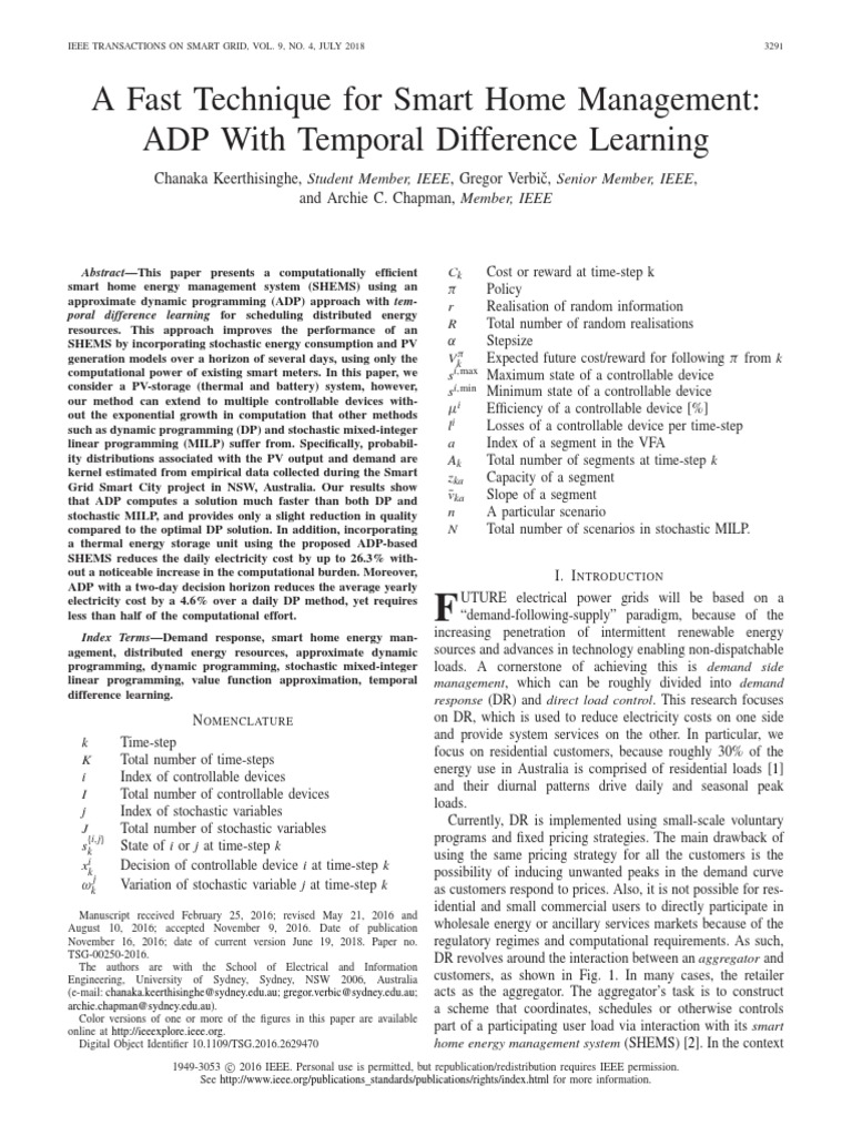 A Fast Technique For Smart Home Management ADP With Temporal Difference Learning | PDF ...