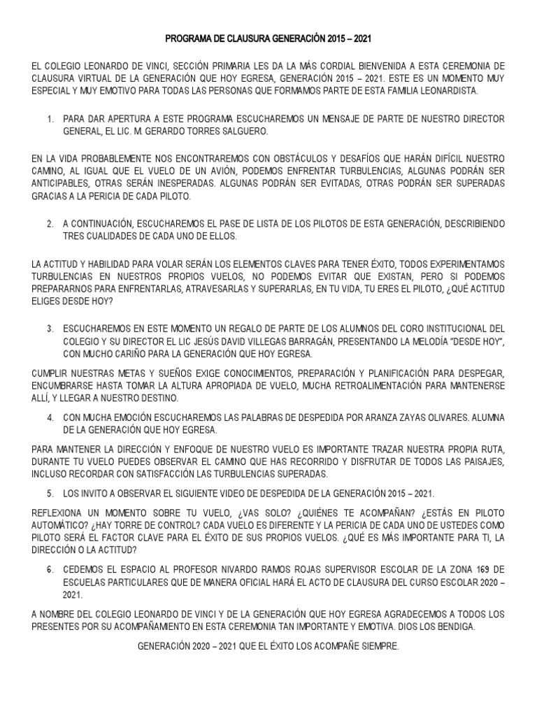 PROGRAMA de Clausura de Primaria | PDF