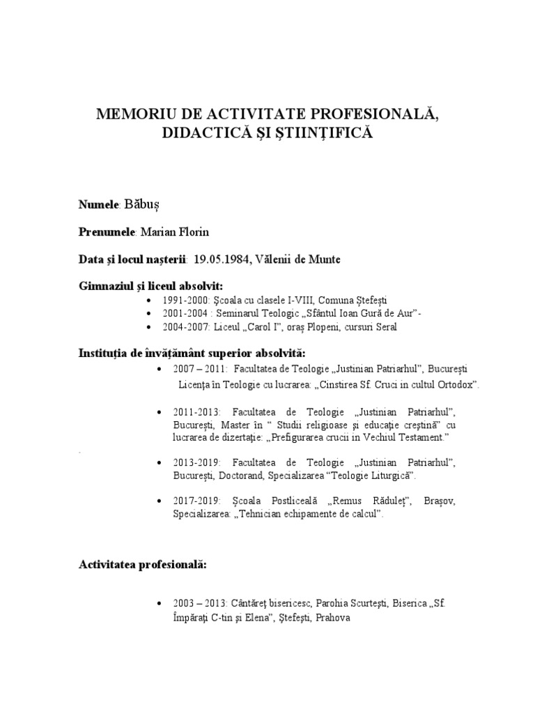 Memoriu | PDF