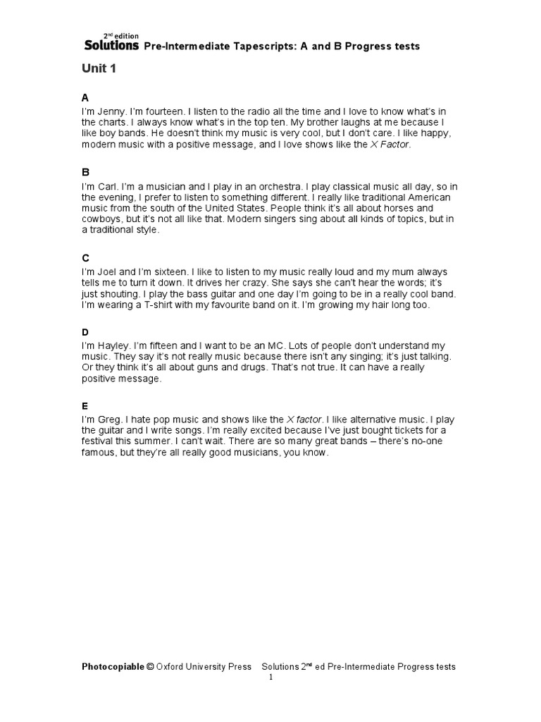 Solutions2e - Progress Tests - Tapescripts - A&bbb | PDF