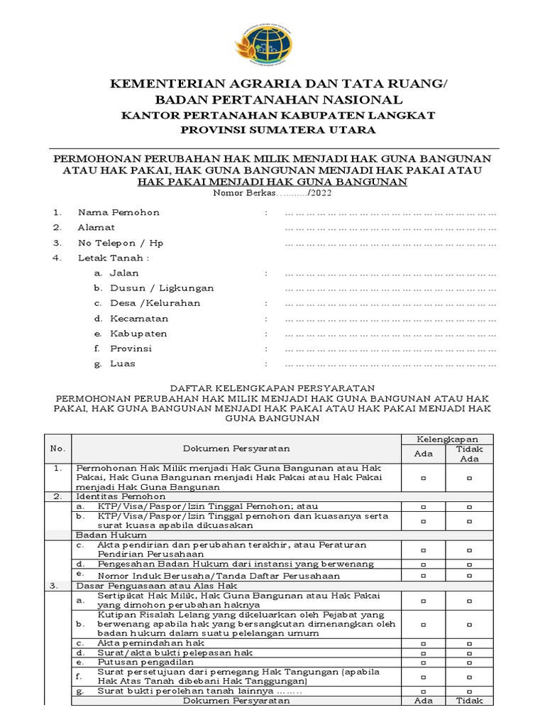 Kelengkapan Berkas Permohonan Perubahan HM Menjadi HGB Atau Hak Paki | PDF