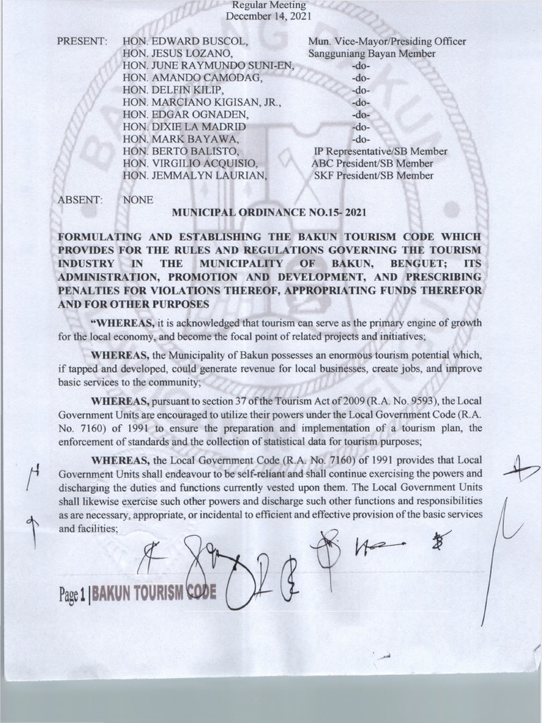 Bakun Tourism Code Ordinance | PDF | Tourism | Hotel