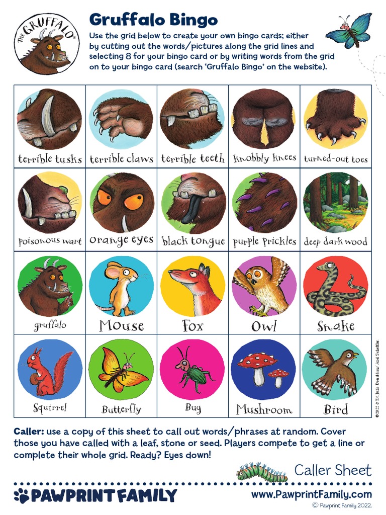 Gruffalo Bingo Caller Sheet Vjaf8h | PDF