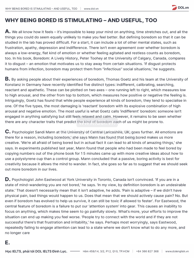 The Benefits of Boredom Explained | PDF | Psychological Concepts ...