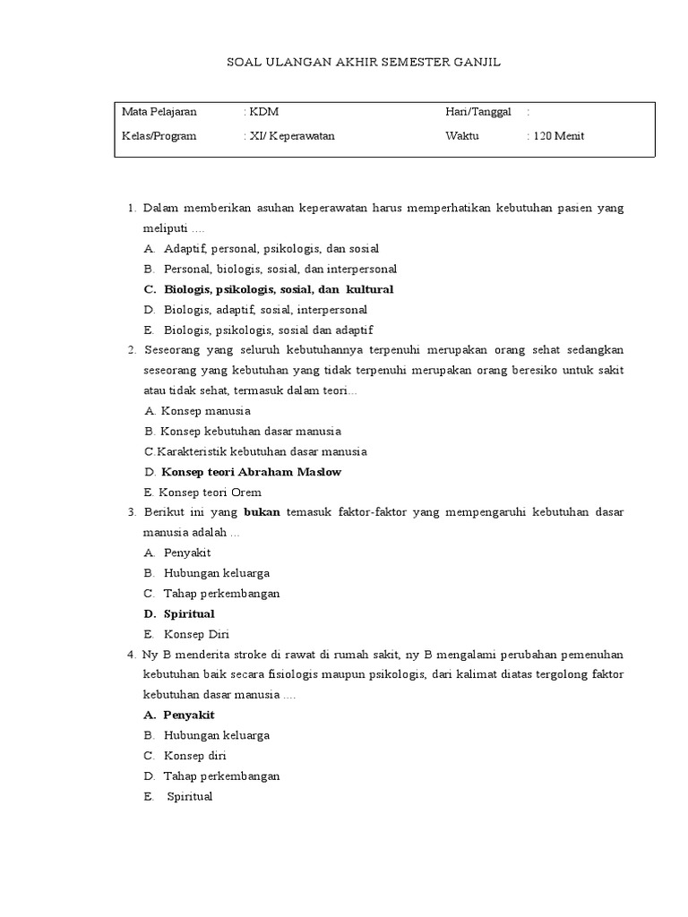 Soal Uas KDM Kelas Xi KPR Gasal 2021 | PDF | Pengembangan Diri | Kesehatan Holistik