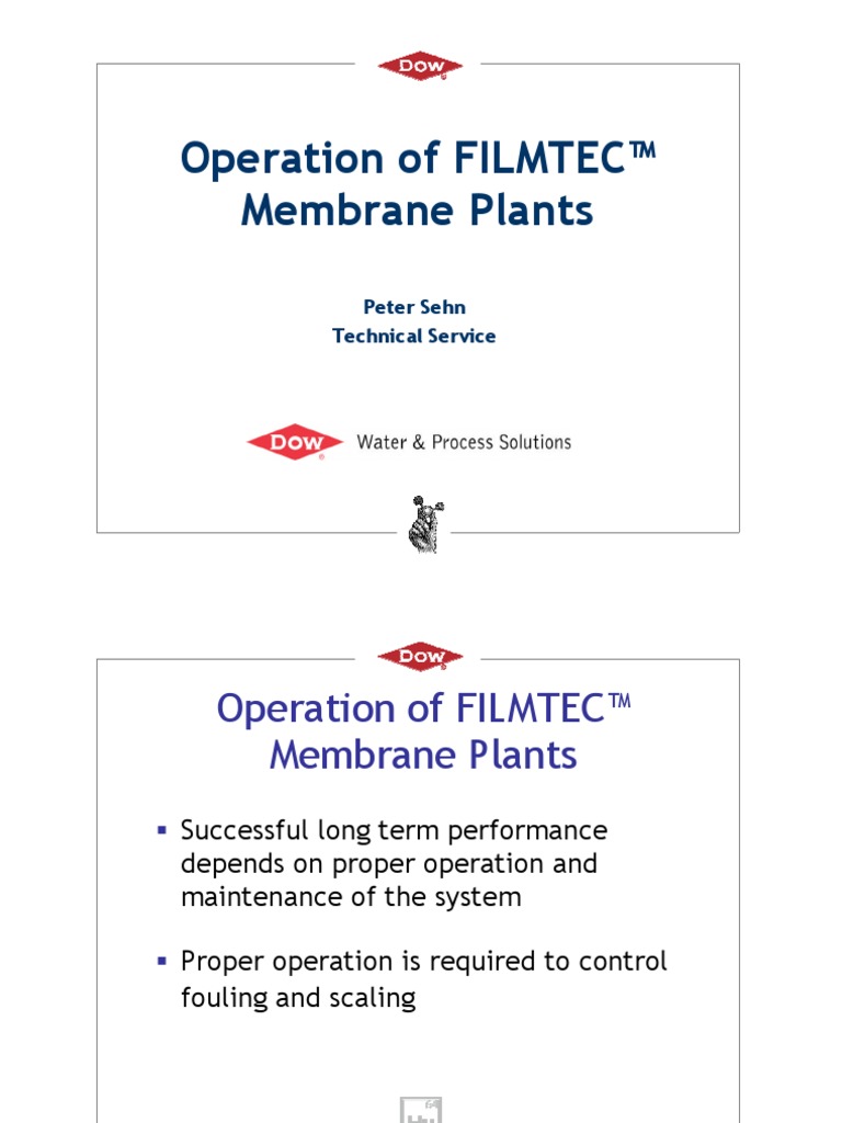 4 - Operation of FILMTEC™ Membrane Plants | PDF | Membrane | Valve