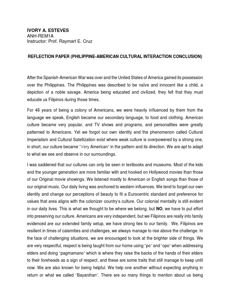 Reflection Paper (Philippine-American Cultural Interaction) | PDF