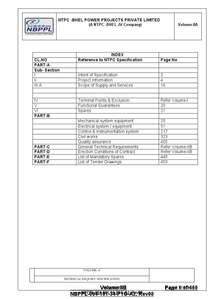 Volume-IIA Technical Specification | PDF | Specification (Technical Standard) | Pump