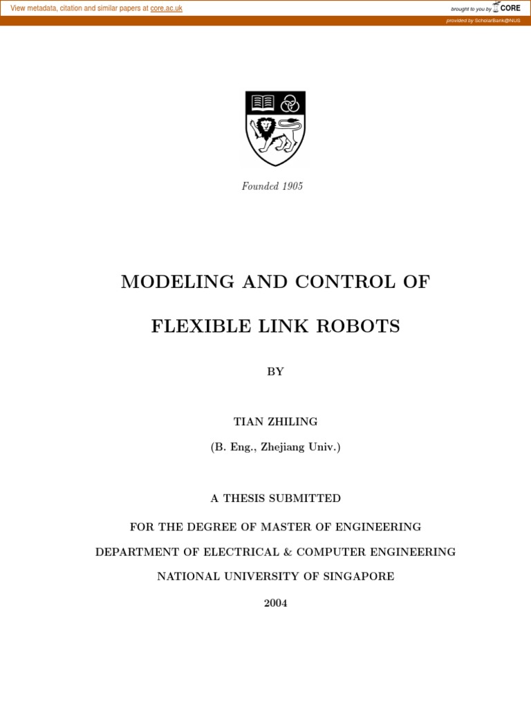 Modeling and Control of Flexible Link Robots - 48628966 | PDF | Control ...