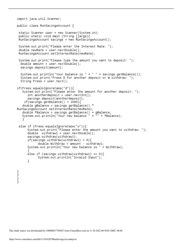 RunSavingsAccount Java | PDF | Computer Programming | Software Engineering