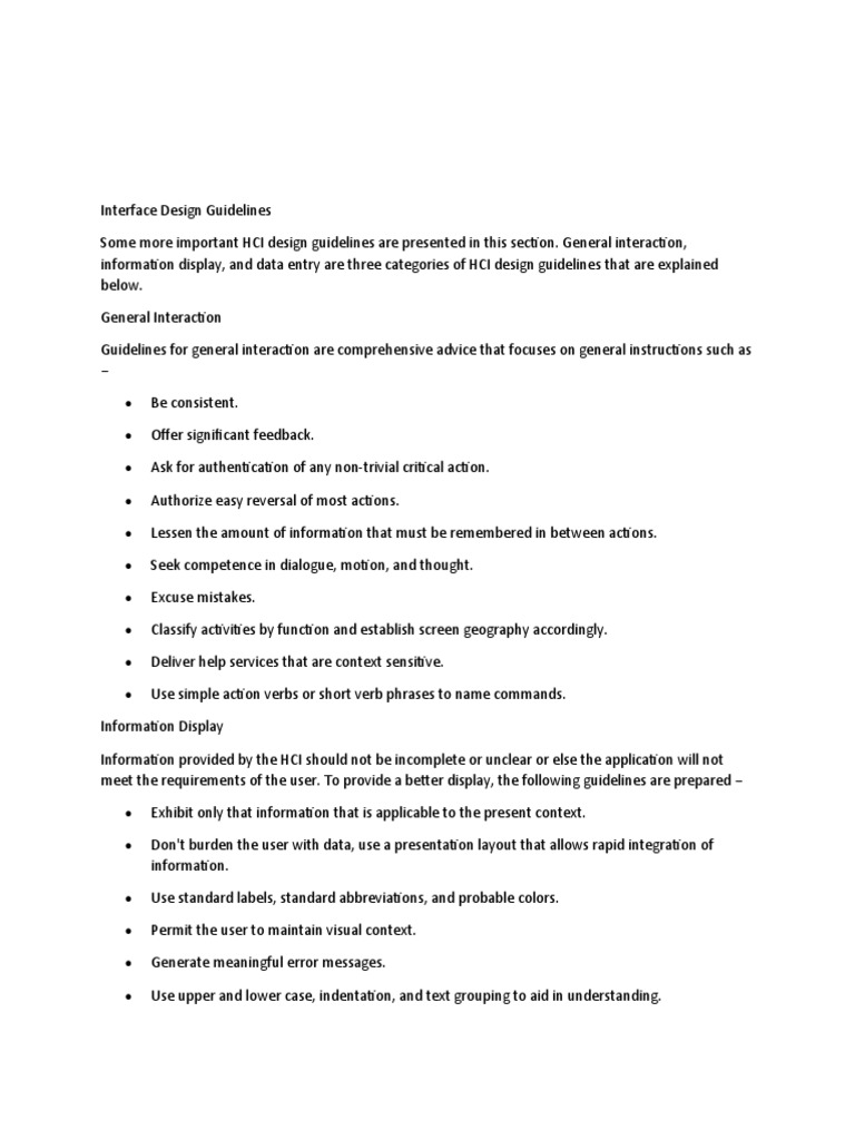 HCI Design Guidelines for Interfaces | PDF | Human–Computer Interaction | Graphical User Interfaces