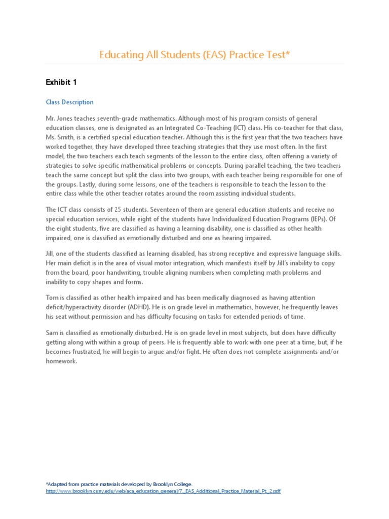 EAS Workshop Practice Test | PDF | Learning Disability | Individualized ...