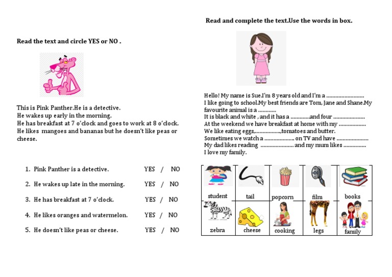 Simple Yes No Question and Reading Comprehension Information Gap ...