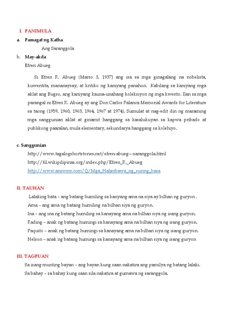 Ang Sarangola Ni Efren Abueg | PDF