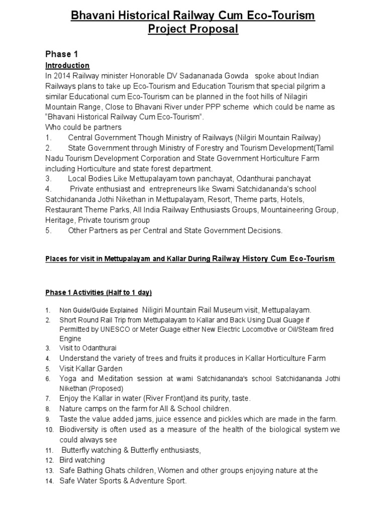 Bhavani Historical Railway Cum Eco-Tourism Project Proposal | PDF