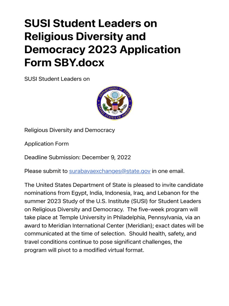 SUSI 2023 Application for Student Leaders | PDF | Interfaith Dialogue ...