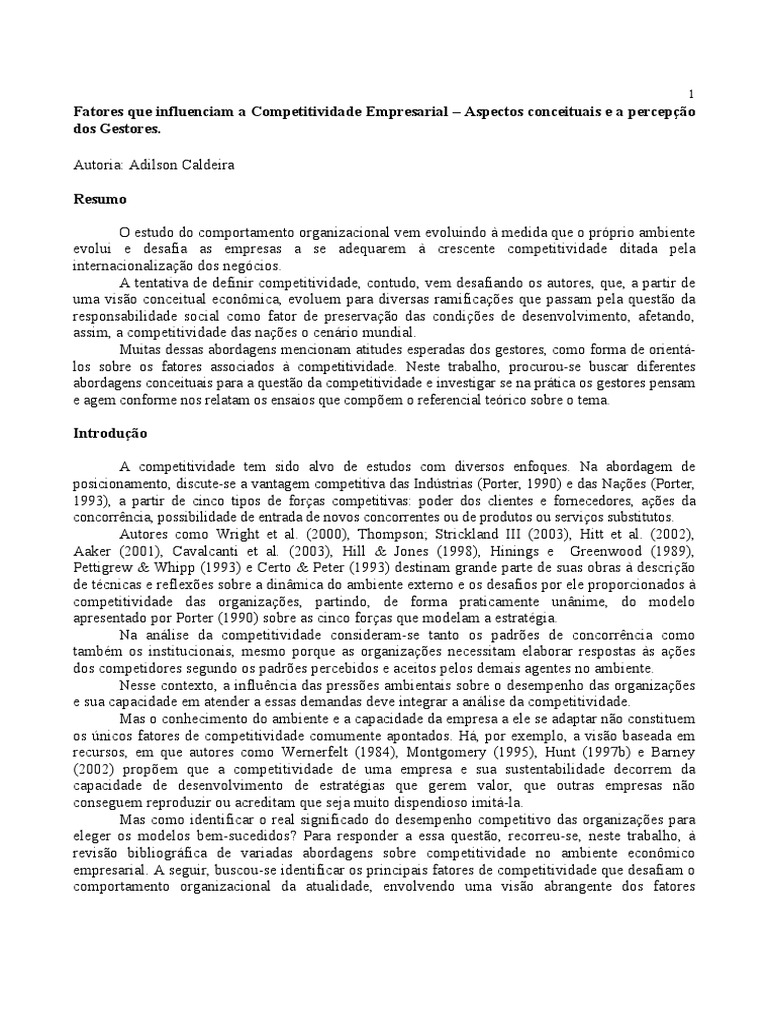 Fatores da Competitividade Empresarial | PDF | Economia | Sustentabilidade