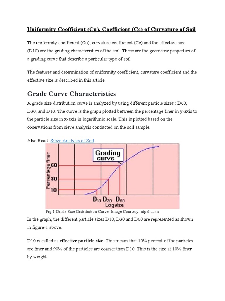 Uniformity Coefficient of Soil | PDF | Teaching Methods & Materials