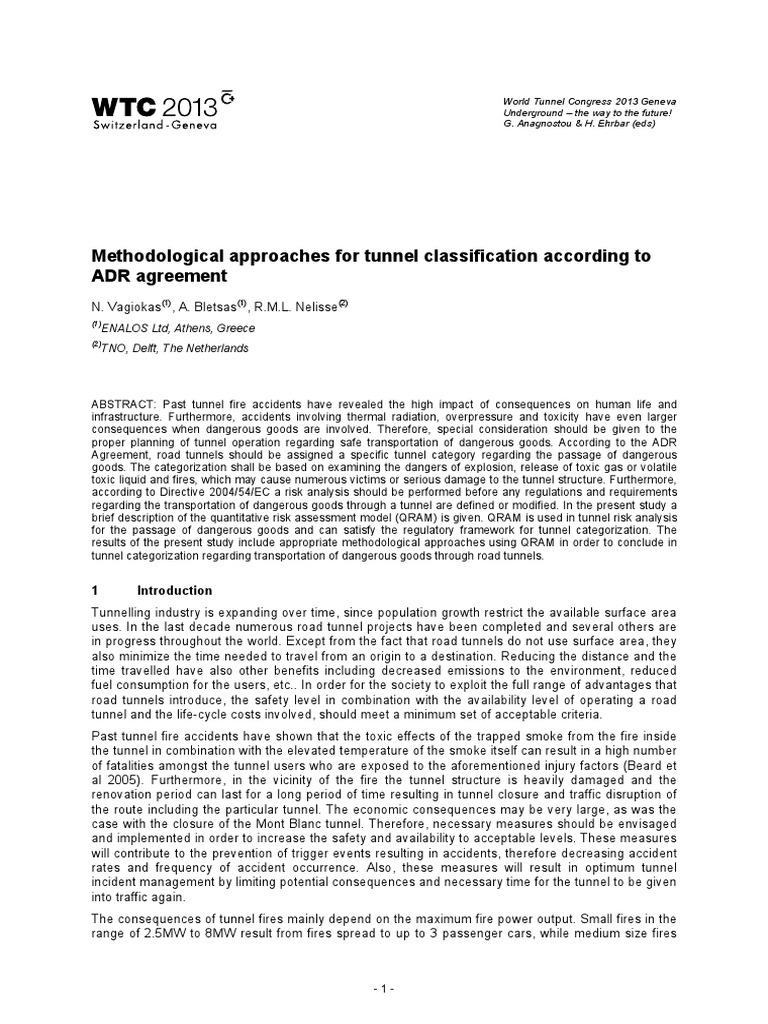 Methodological Approaches Tunnel Classification According ADR Agreement ...