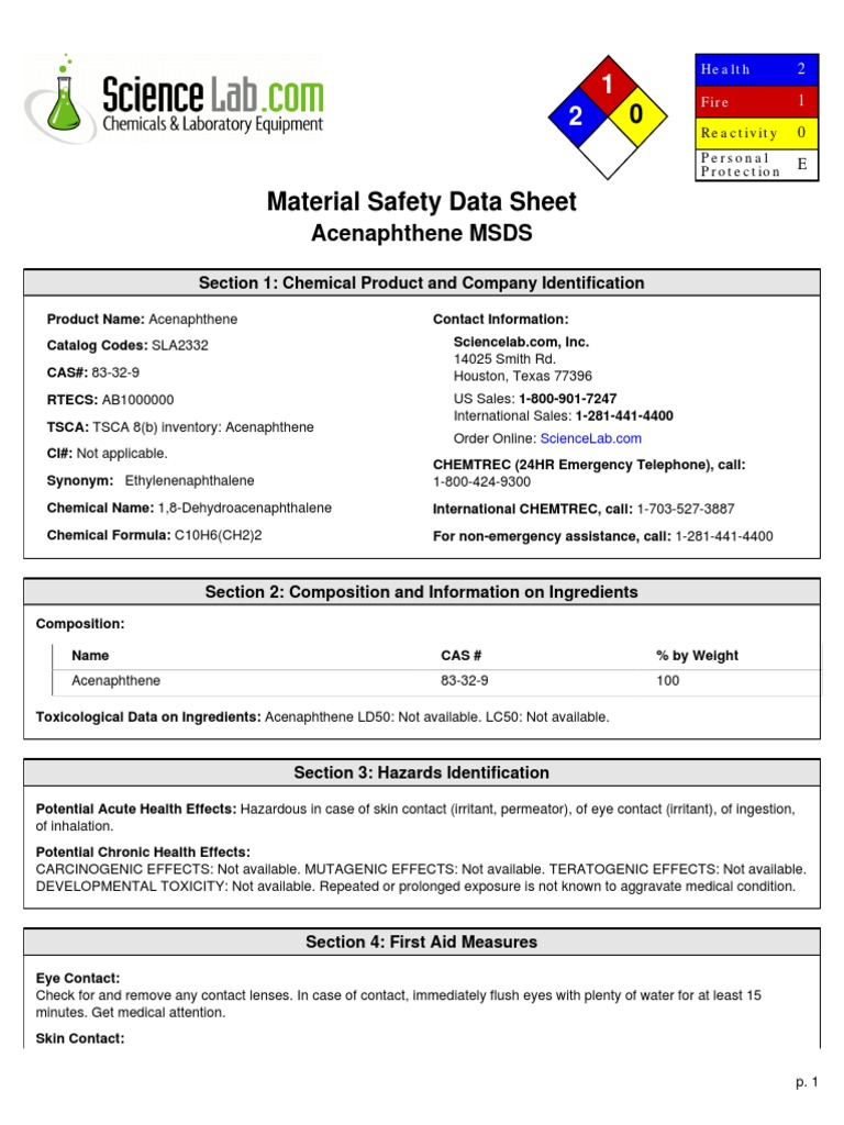 Acenaphthene 9922765 | PDF | Toxicity | Personal Protective Equipment