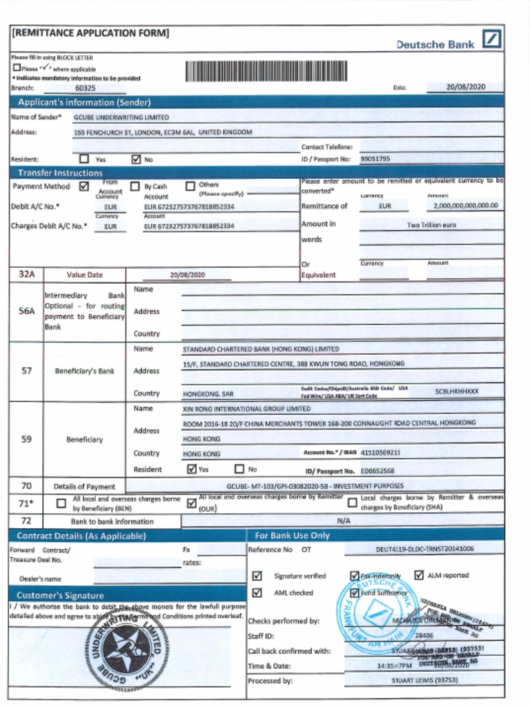 Remittance Application Form | PDF