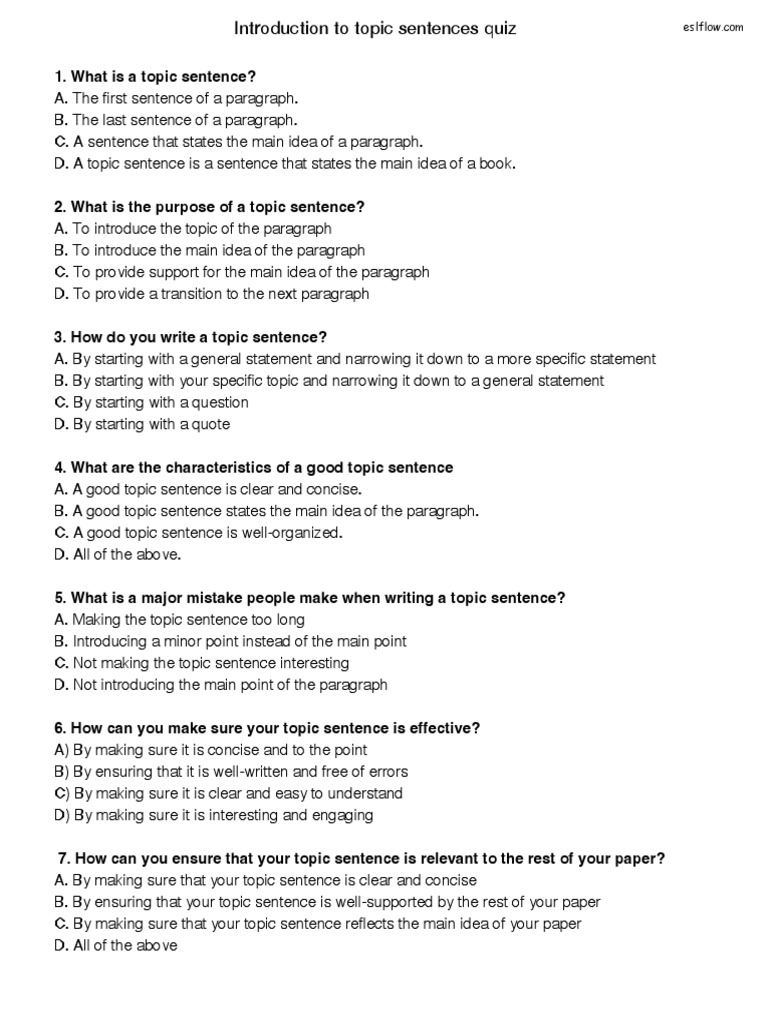 Topic Sentences | PDF