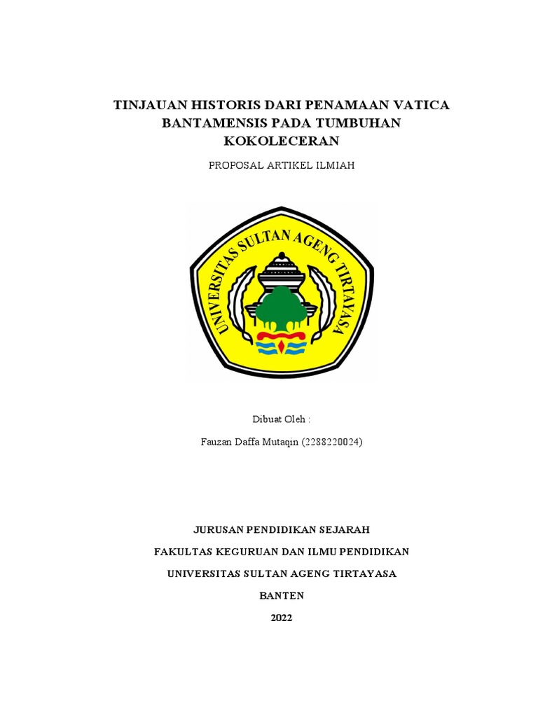 PROPOSAL ARTIKEL "Tinjauan Historis Vista Bantamensis Dalam Penggunaan ...