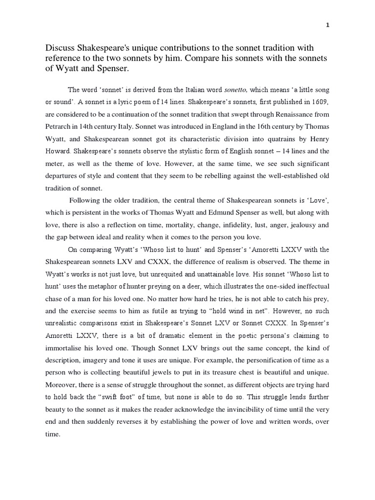 Analysis Of Shakespearean Sonnets Lxv And Cxxx Pdf Sonnets Poetry