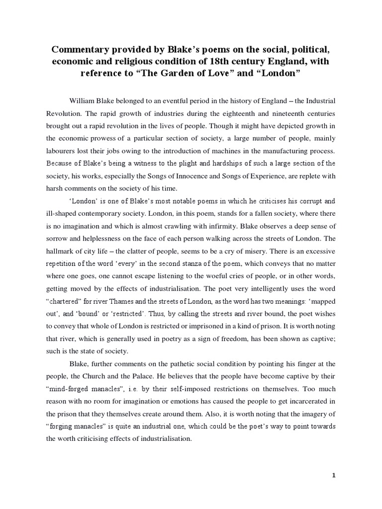 Blake's Poems As Commentary On 18th Century England | PDF | William ...