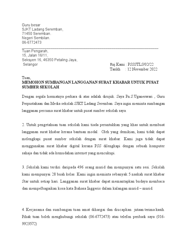 Surat Meminta Sumbangan - Surat Khabar | PDF