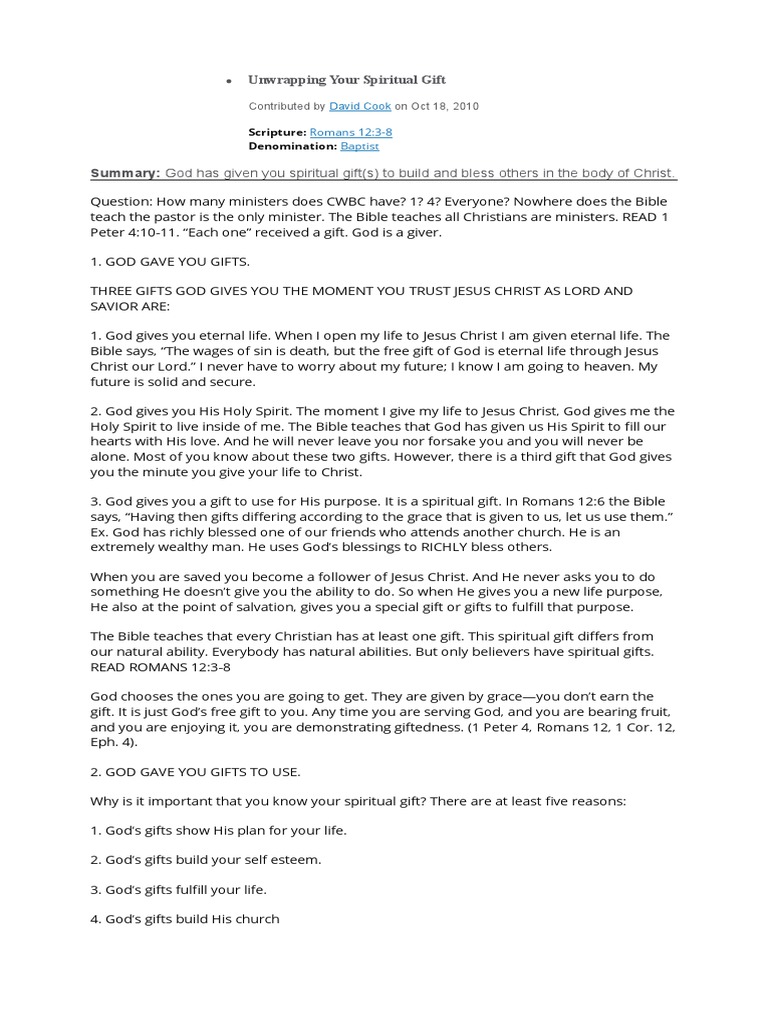 Unwrapping Your Spiritual Gifts | PDF | Spiritual Gift | Jesus