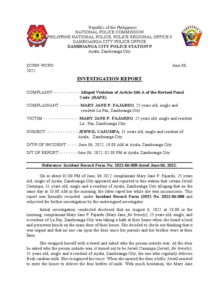 Police Investigation Report | PDF | Justice | Crime & Violence