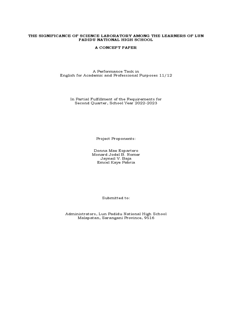 Concept Paper Group 4 11 Humss A Pdf Laboratories Science
