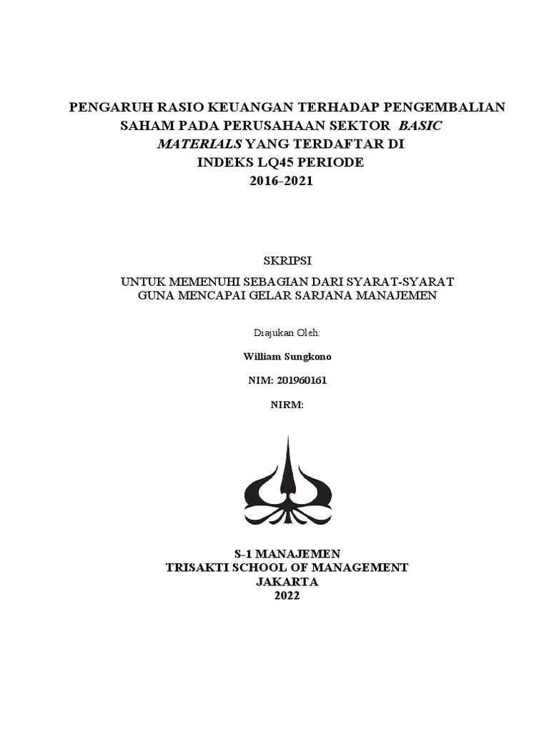 Pengaruh Rasio Keuangan Terhadap Pengembalian Saham Pada Perusahaan ...