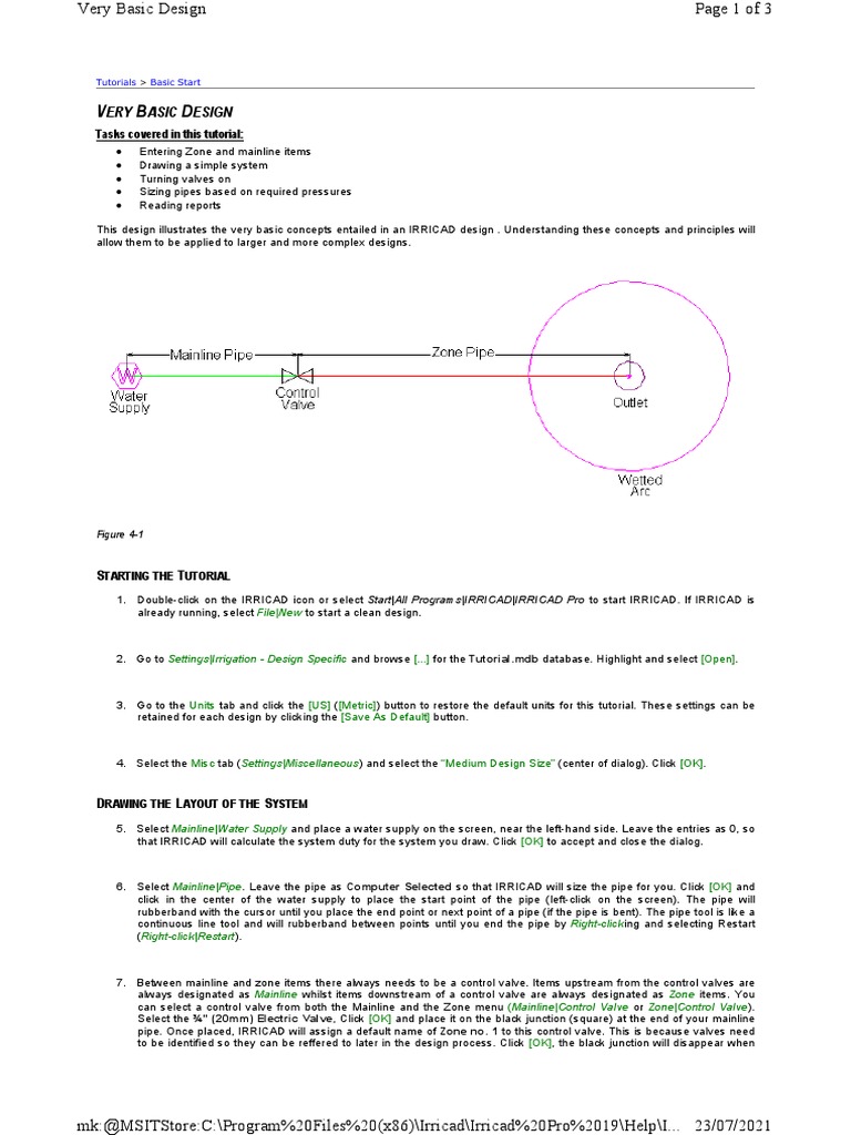 IRRICAD Basic Design Tutorial | PDF | Valve | Fire Sprinkler System