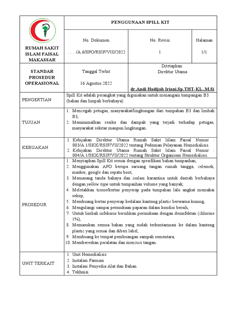Prosedur Spill Kit RS Islam Faisal Makassar | PDF | Pengembangan Diri