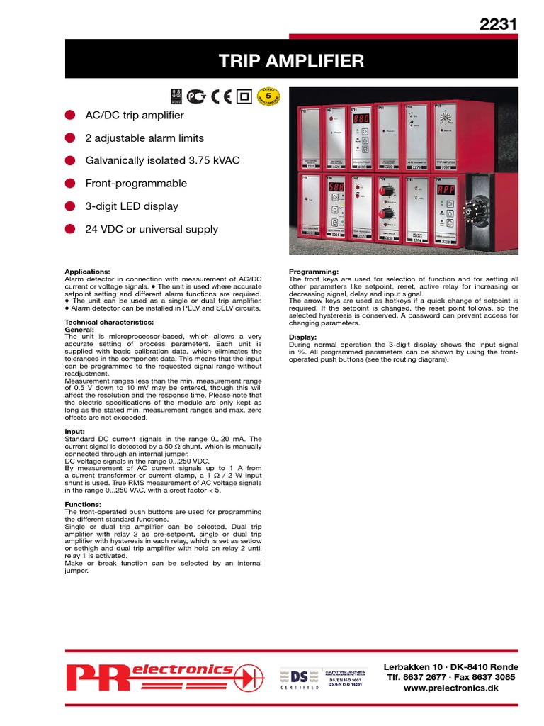 PR Electronics Trip Amplifier 2231 | PDF | Alternating Current | Amplifier