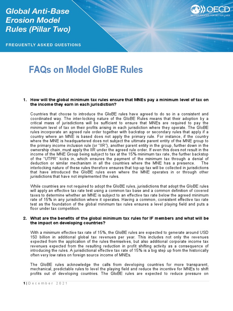 Pillar Two Model GloBE Rules Faqs | PDF | Deferred Tax | Taxes